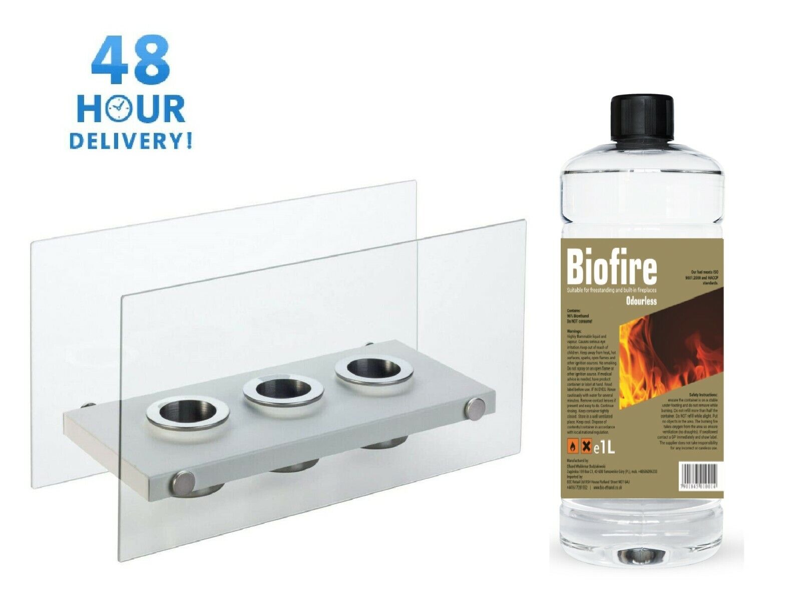 Bio Ethanol Fireplace Glass Burner Fire Bioethanol VIC3 White + FREE 1L ...