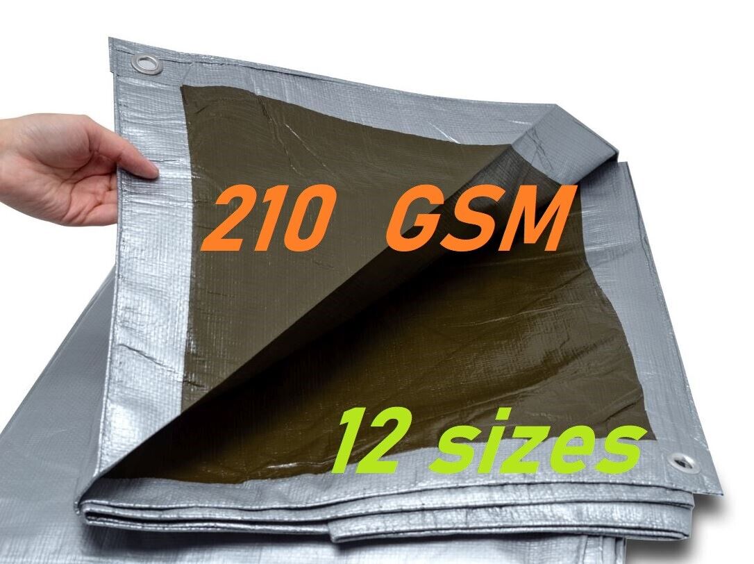 Tarpaulin Tarp Sheet Cover Heavy Duty Grey 210GSM Waterproof Camping ...