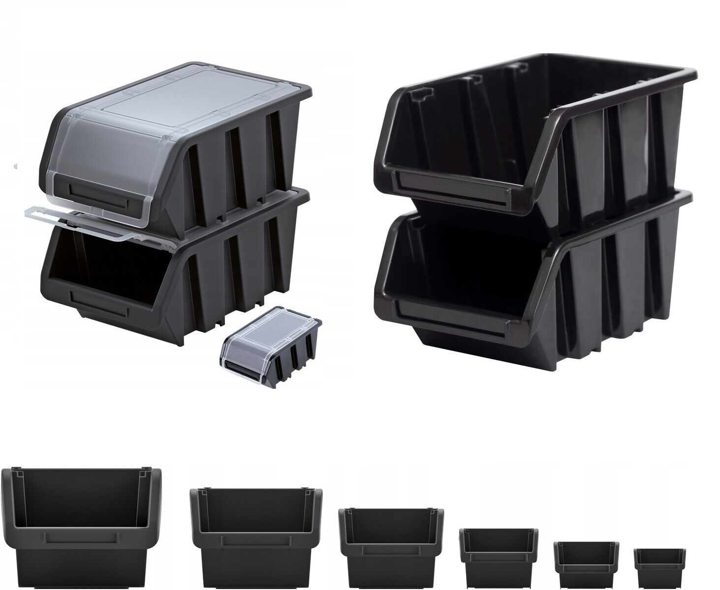 Plastic Order Picking Parts Storage Bins Boxes Lid Scooped Front ...