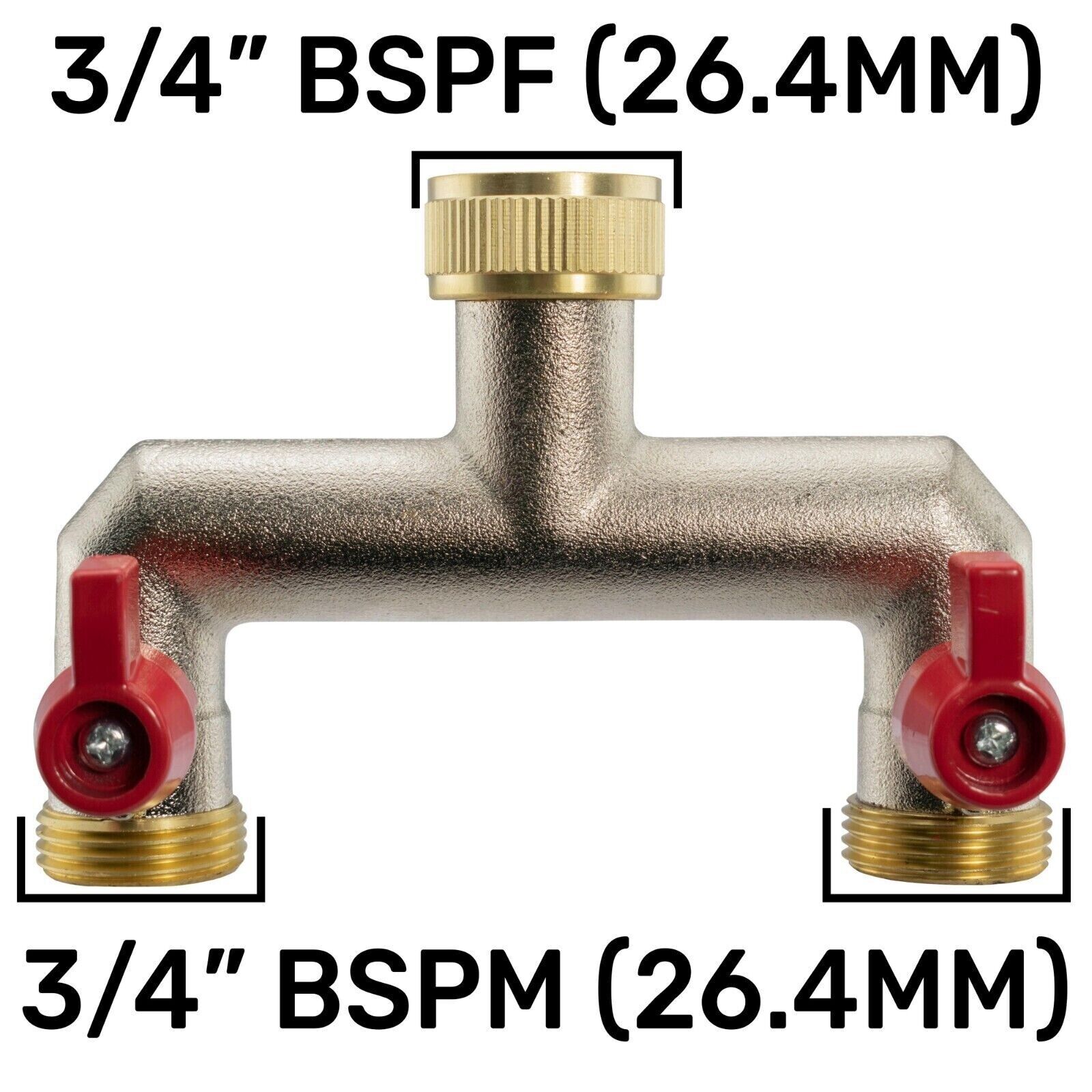Brass Tap Two Way Splitter Manifold With Valves 3/4" BSP Outlets Garden ...