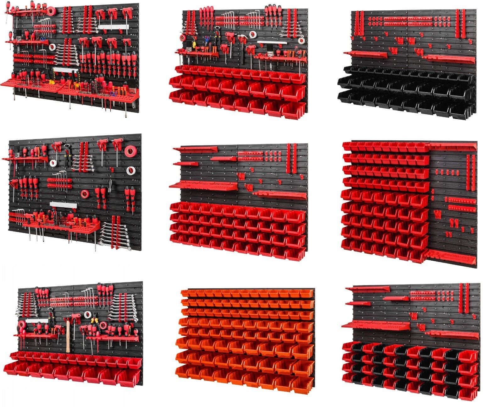 WALL MOUNTED TOOL PEG BOARD SET GARAGE STORAGE BINS WORKSHOP RACK SHED ...