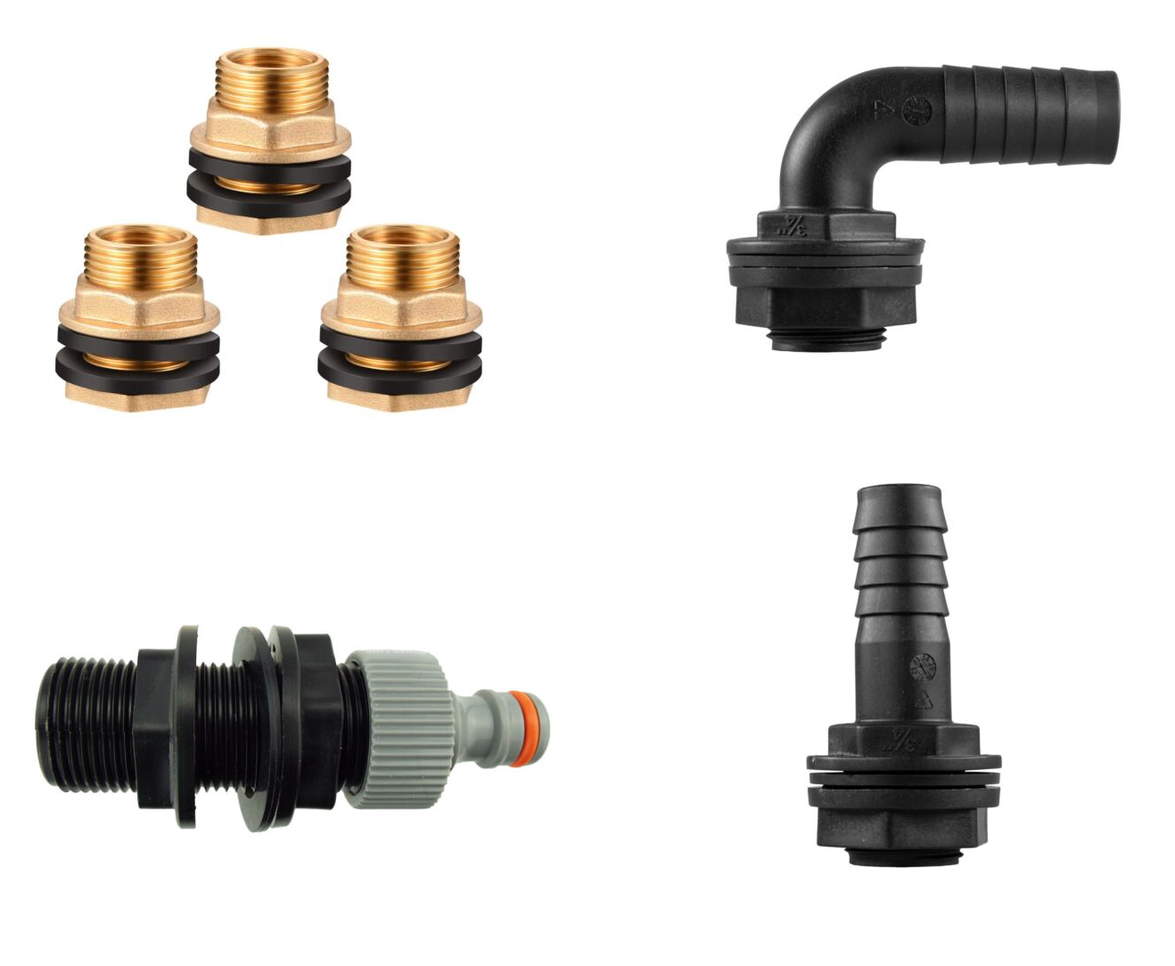 Water Butt Connector Adapter Tank Fitting 1/2" - 2" Barb Straight 90 ...