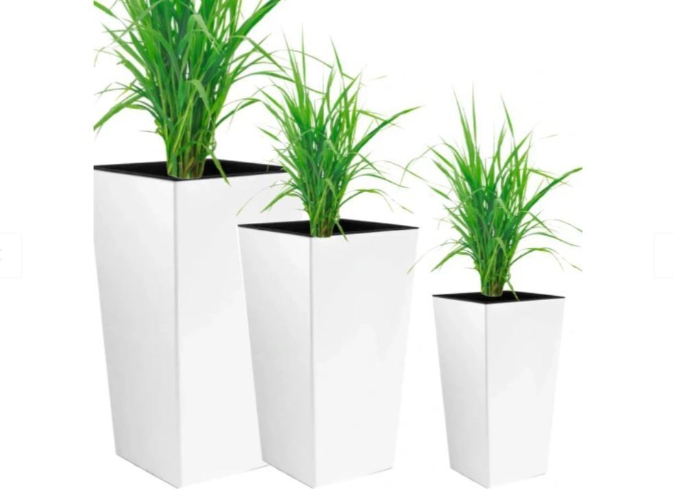 Tall Planter set of 3 Plant Pot Flower with Insert Indoor Outdoor ...