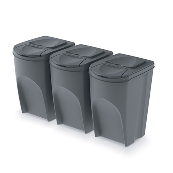 Recycling Bins Stackable Set of 3 x 35L Grey - Jumping Bugzy