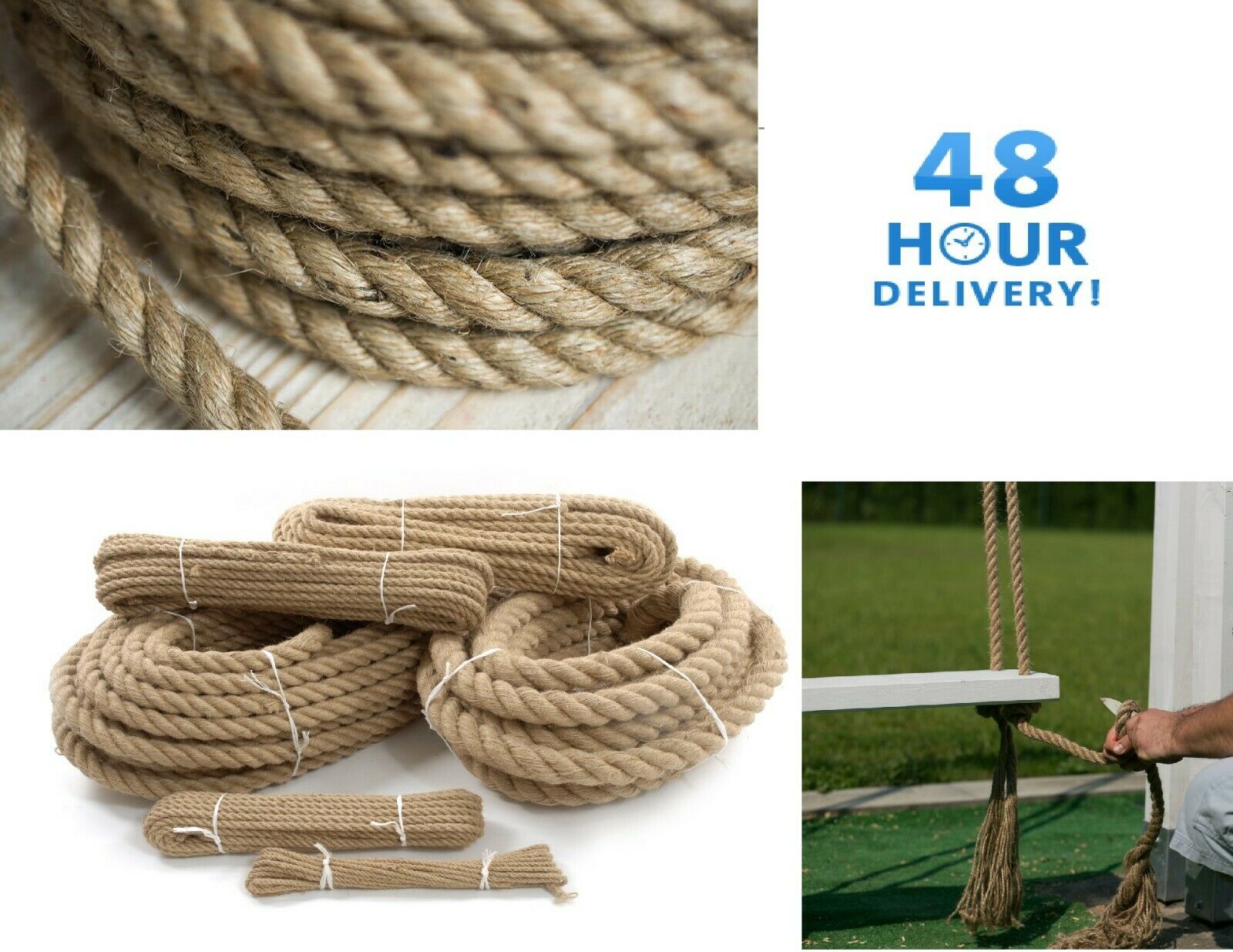 Jute Rope Natural Twisted Braided Decking Garden Boating Sash 6mm ...
